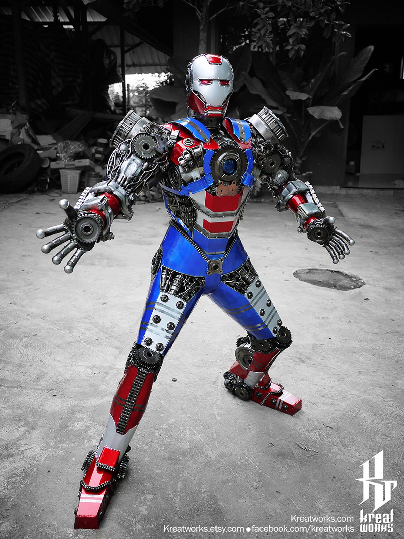 Recycled Metal Man (blue&red) (1.20m / 4 Ft Height) - Etsy