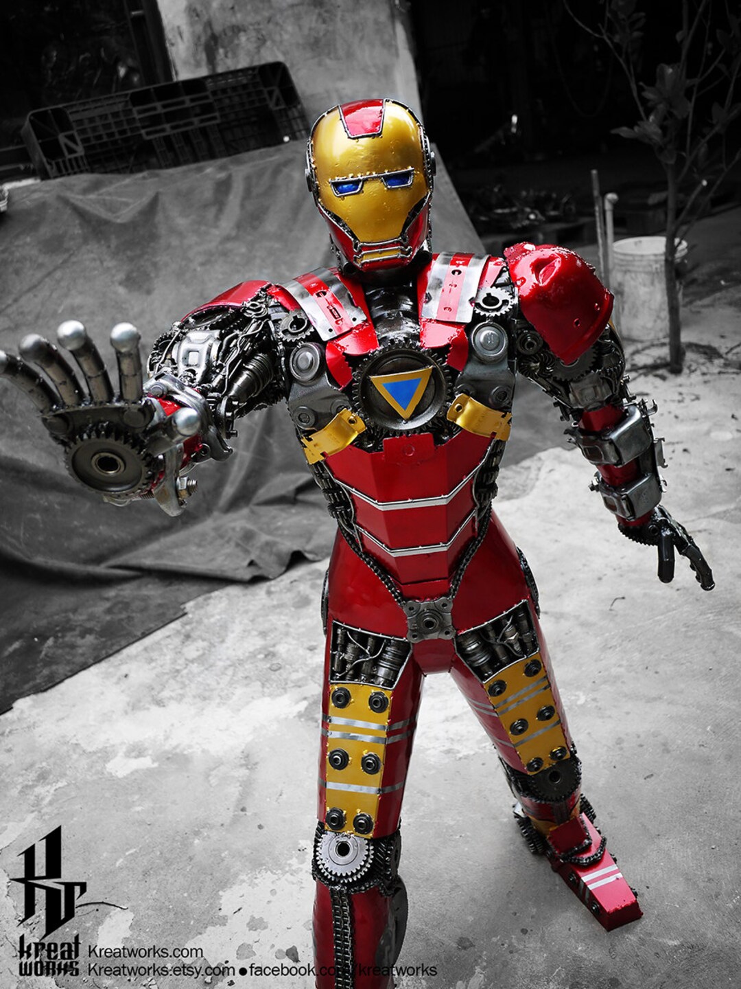 Recycled Metal Man (gold&red) (1.25 M / 4.1 Ft Height) ( Made-to-order ...