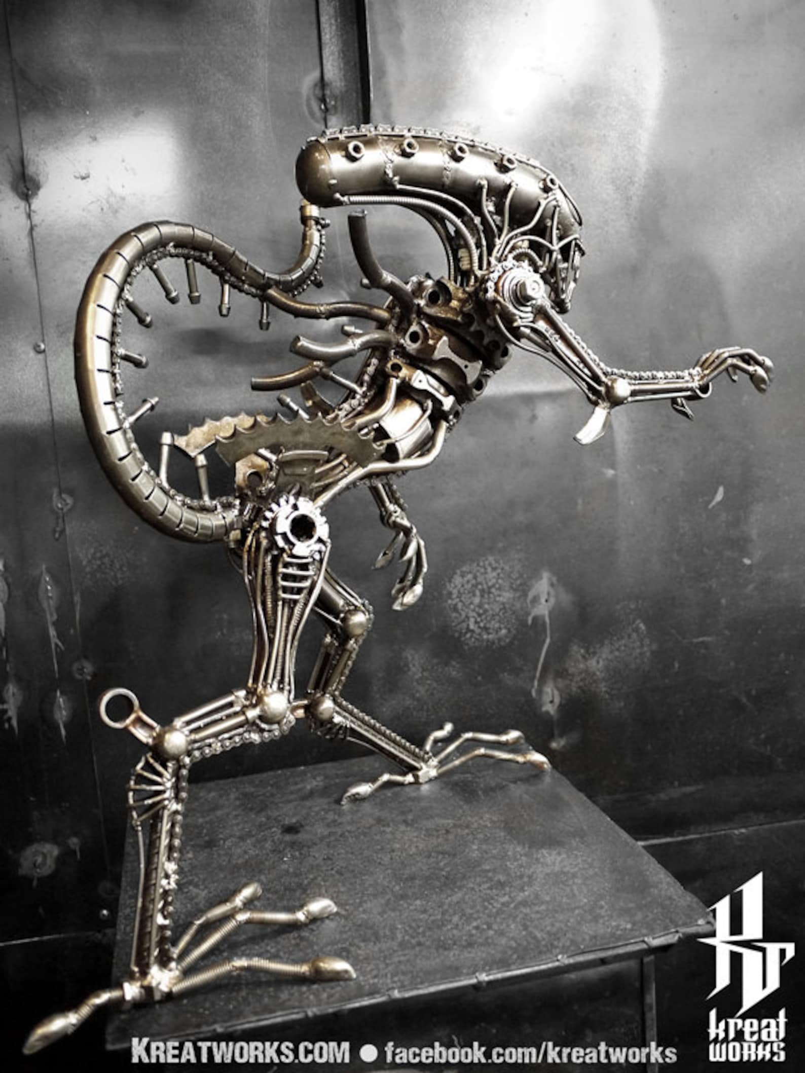 Metal Sculpture Recycled Metal Standing Monster : Tail up - Etsy