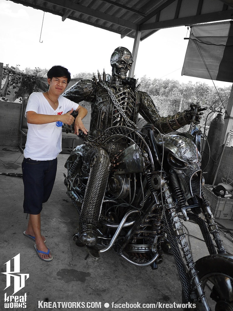 Metal Sculpture Recycled Metal Skull Rider Made-to-order - Etsy