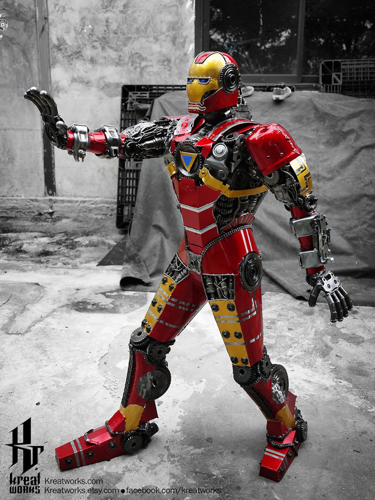 Recycled Metal Man (gold&red) (1.25 M / 4.1 Ft Height) ( Made-to-order ...