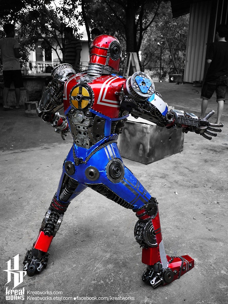 Recycled Metal Man (blue&red) (1.20m / 4 Ft Height) - Etsy