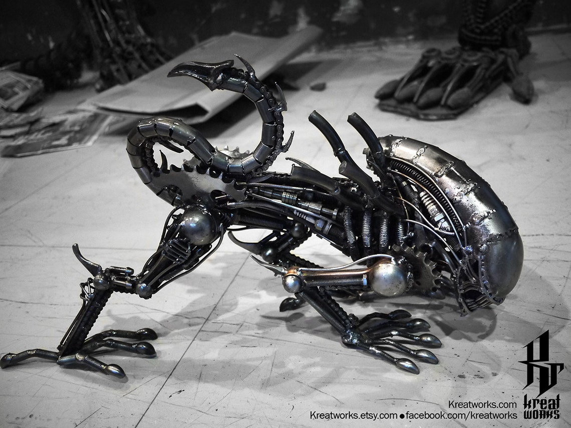 Recycled Metal Crouching Horror Monster medium Item - Etsy