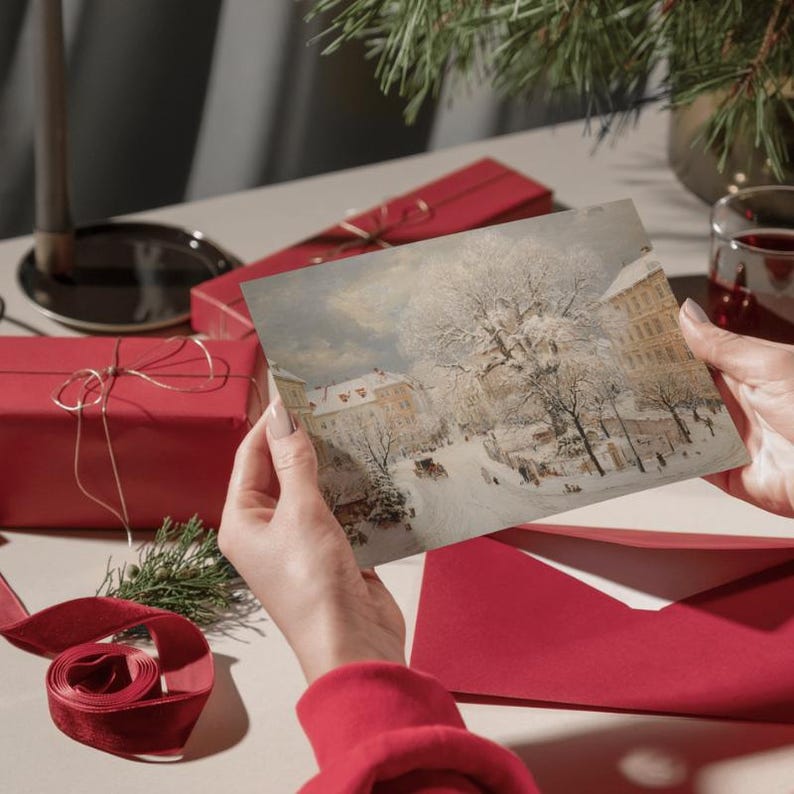 Snowy Winter Town – Nostalgic Vintage-style Cityscape | Printable Wall ...