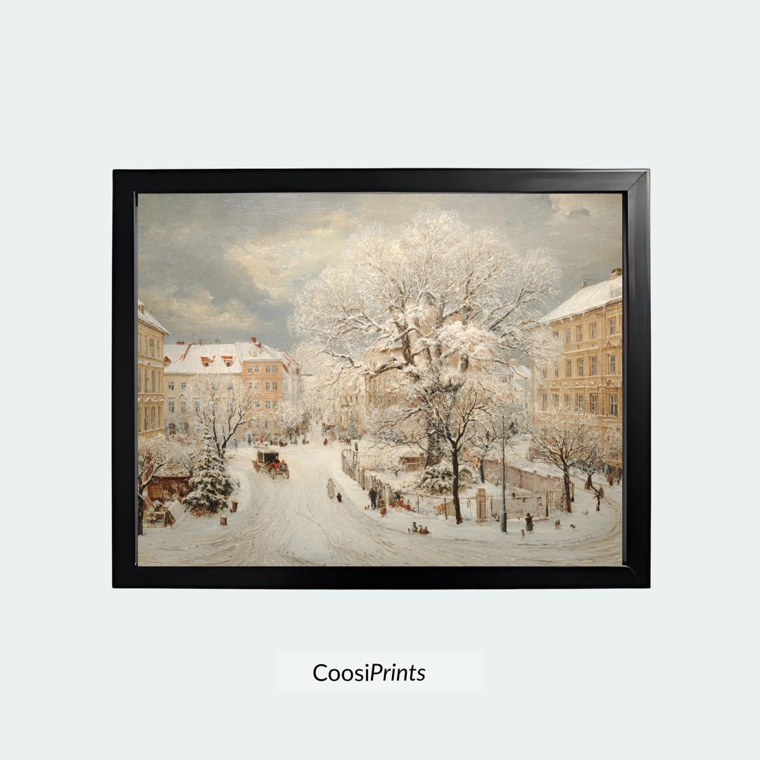 Snowy Winter Town – Nostalgic Vintage-style Cityscape | Printable Wall ...