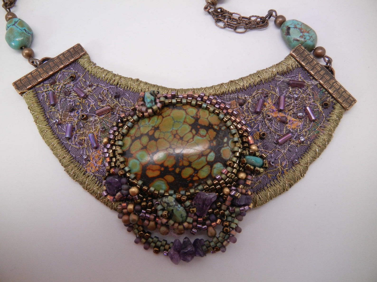 Bead Embroidered Fabric Collage Necklace(light Eggplant) - Etsy