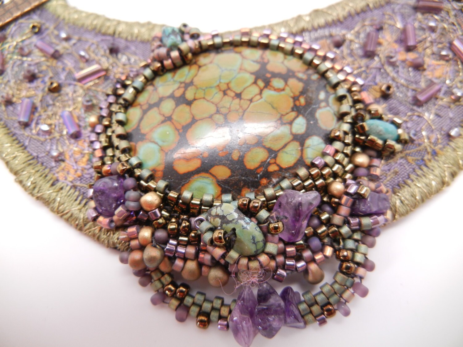 Bead Embroidered Fabric Collage Necklace(light Eggplant) - Etsy