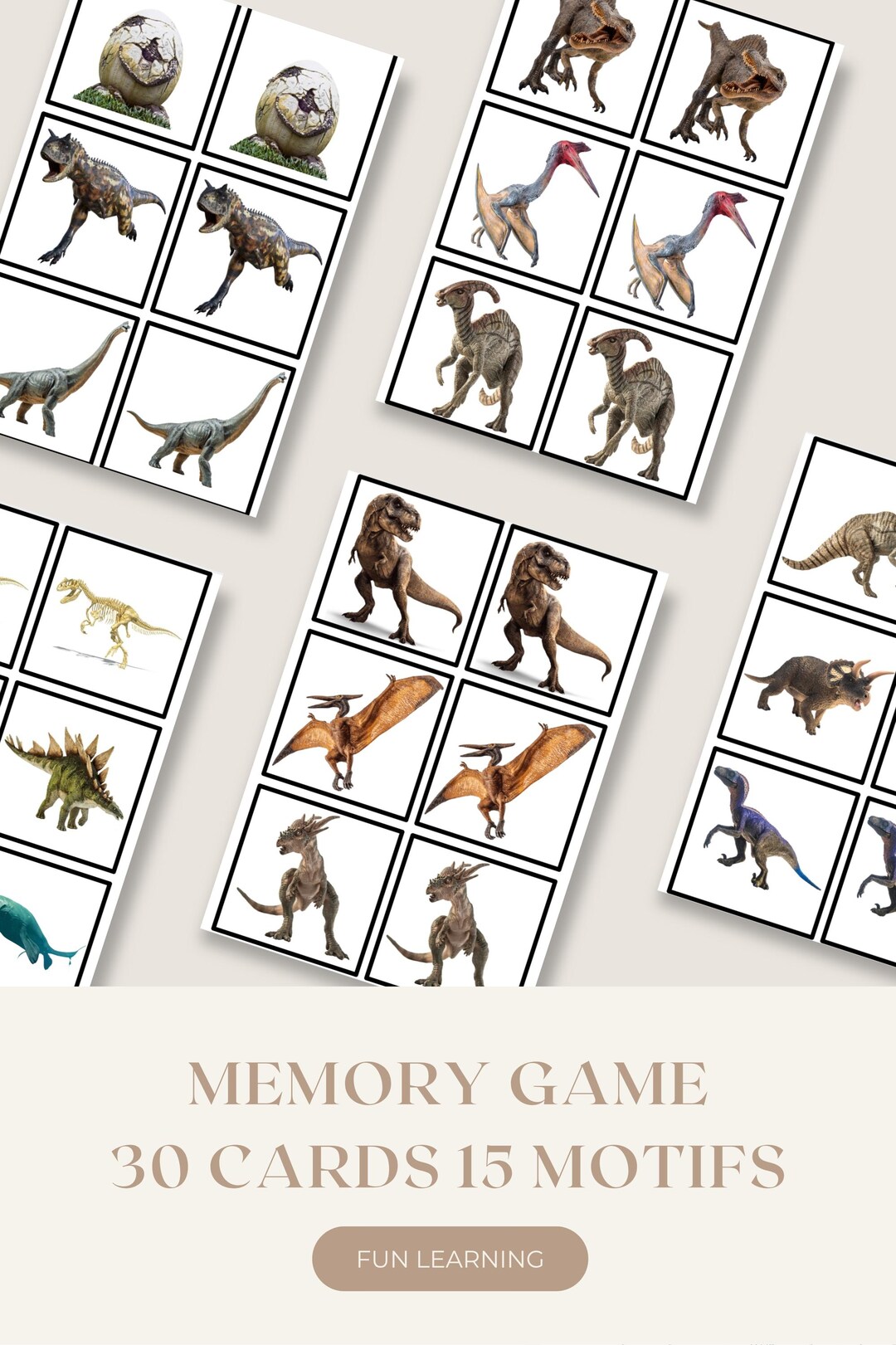 Printable Dinosaur Memory Game: Montessori Learning Activity (PDF ...