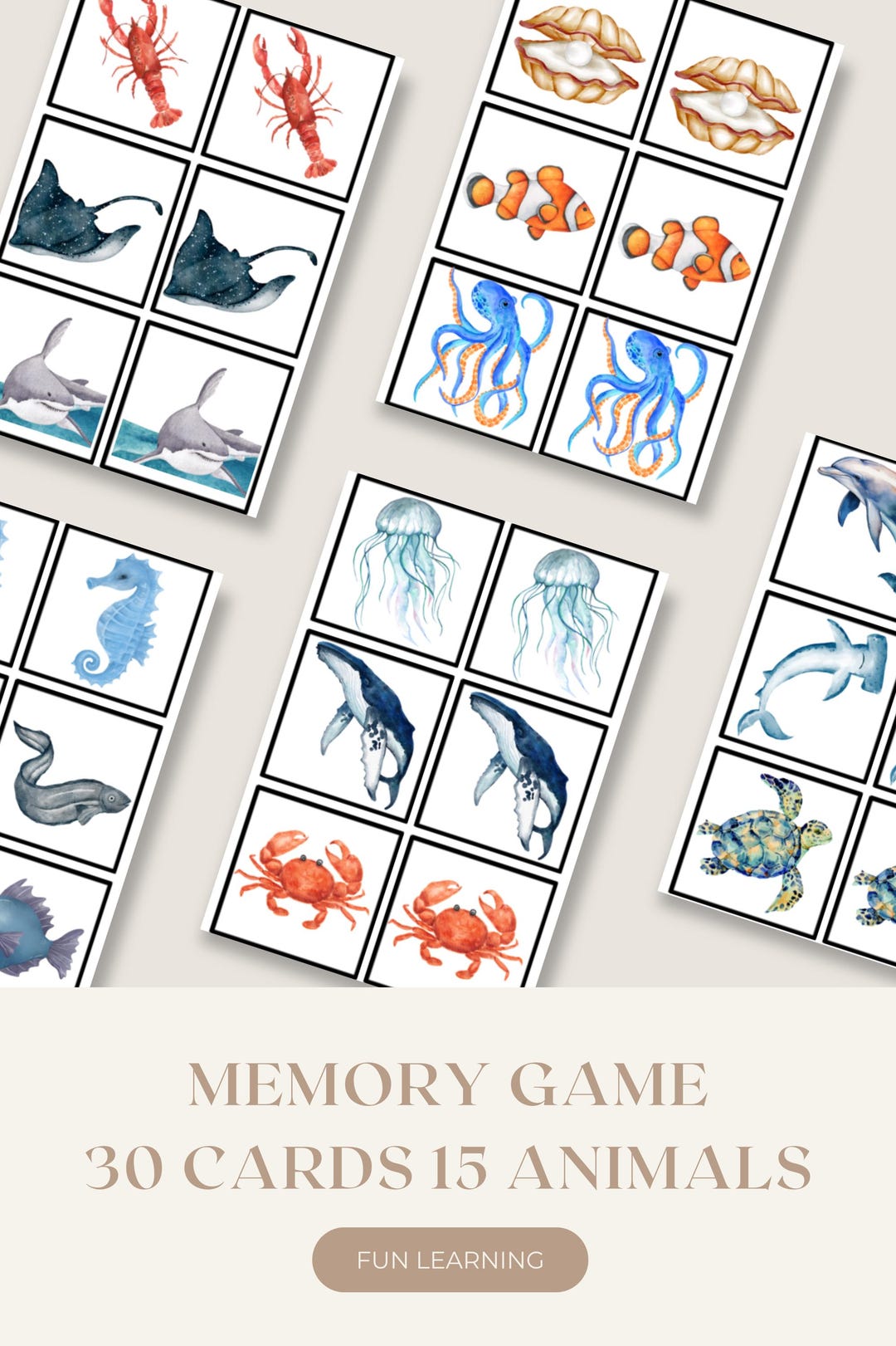 Ocean Animal Memory Game: Printable Matching Cards (PDF) - Etsy