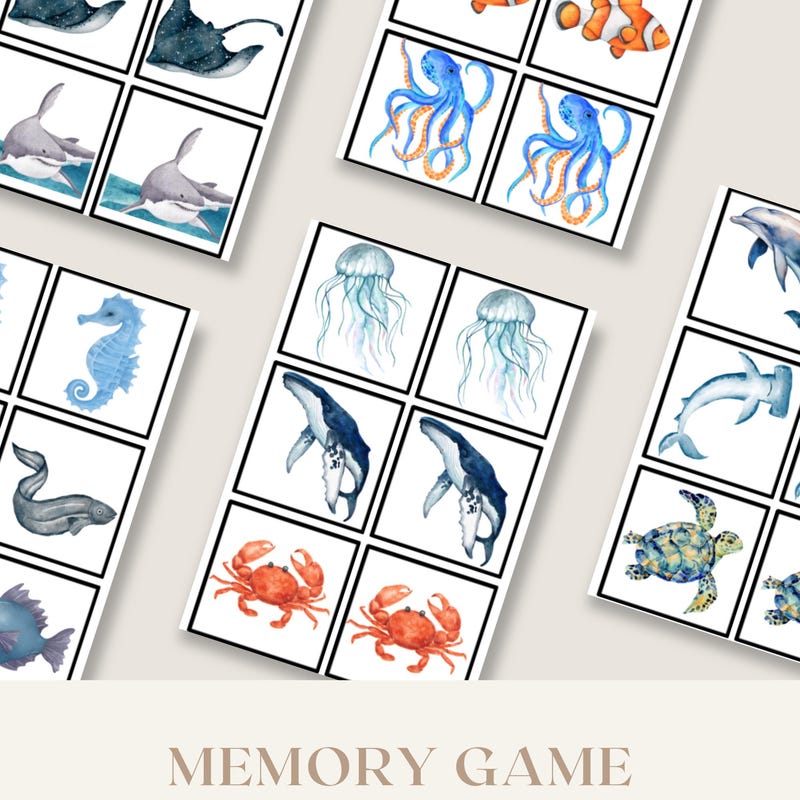 Ocean Animals Memory Game - Etsy