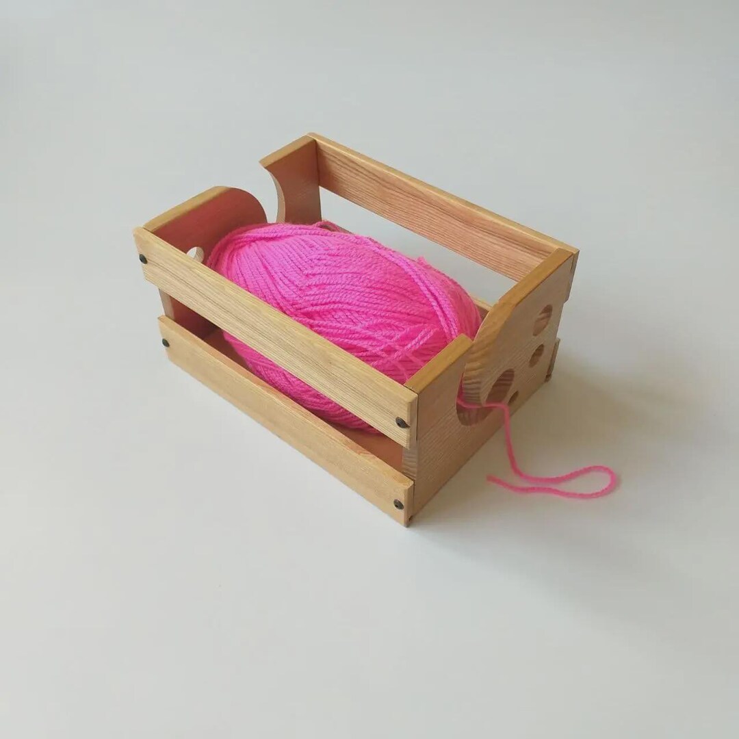Handmade Wooden Yarn Box Organizer | Light Rectangular Yarn Bowl ...