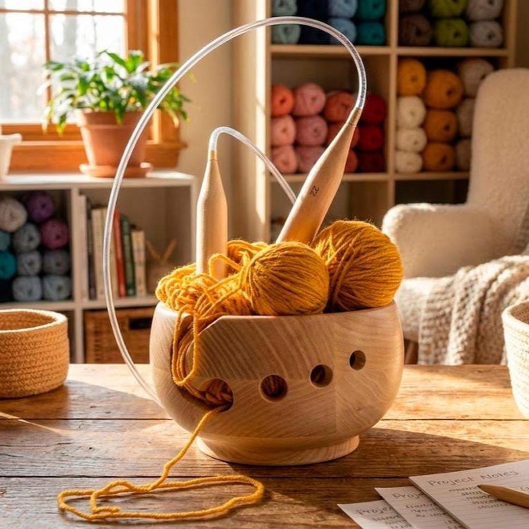 Knitting Starter Kit for Beginners With Yarn Bowl – Handmade Wooden ...