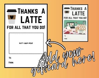 Thanks a Latte Appreciation Gift Card Holder Printable, Coffee Teacher ...