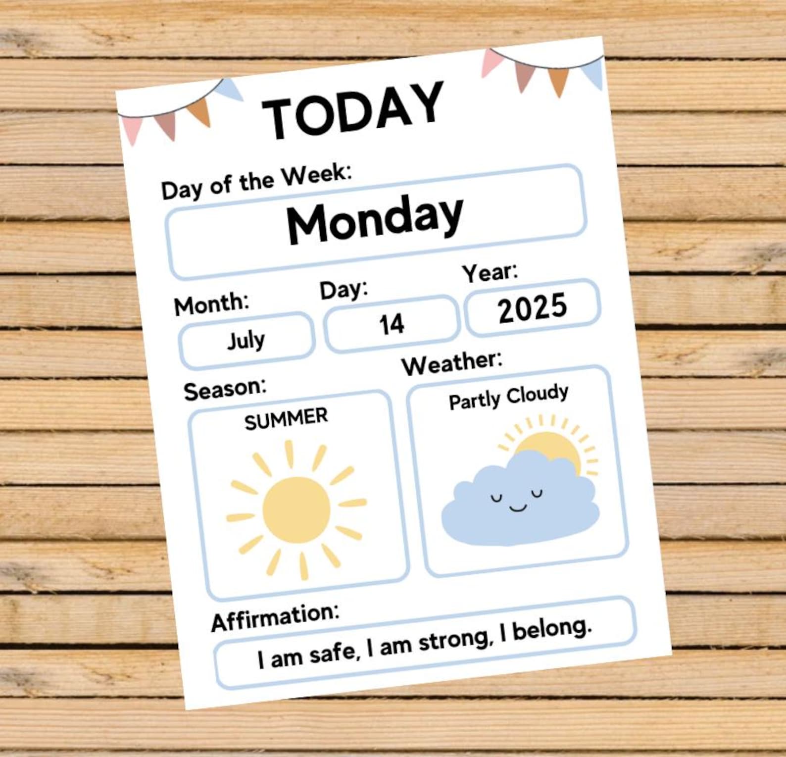 Daily Morning Board I Circle Time Board Printable | Daily Weather ...