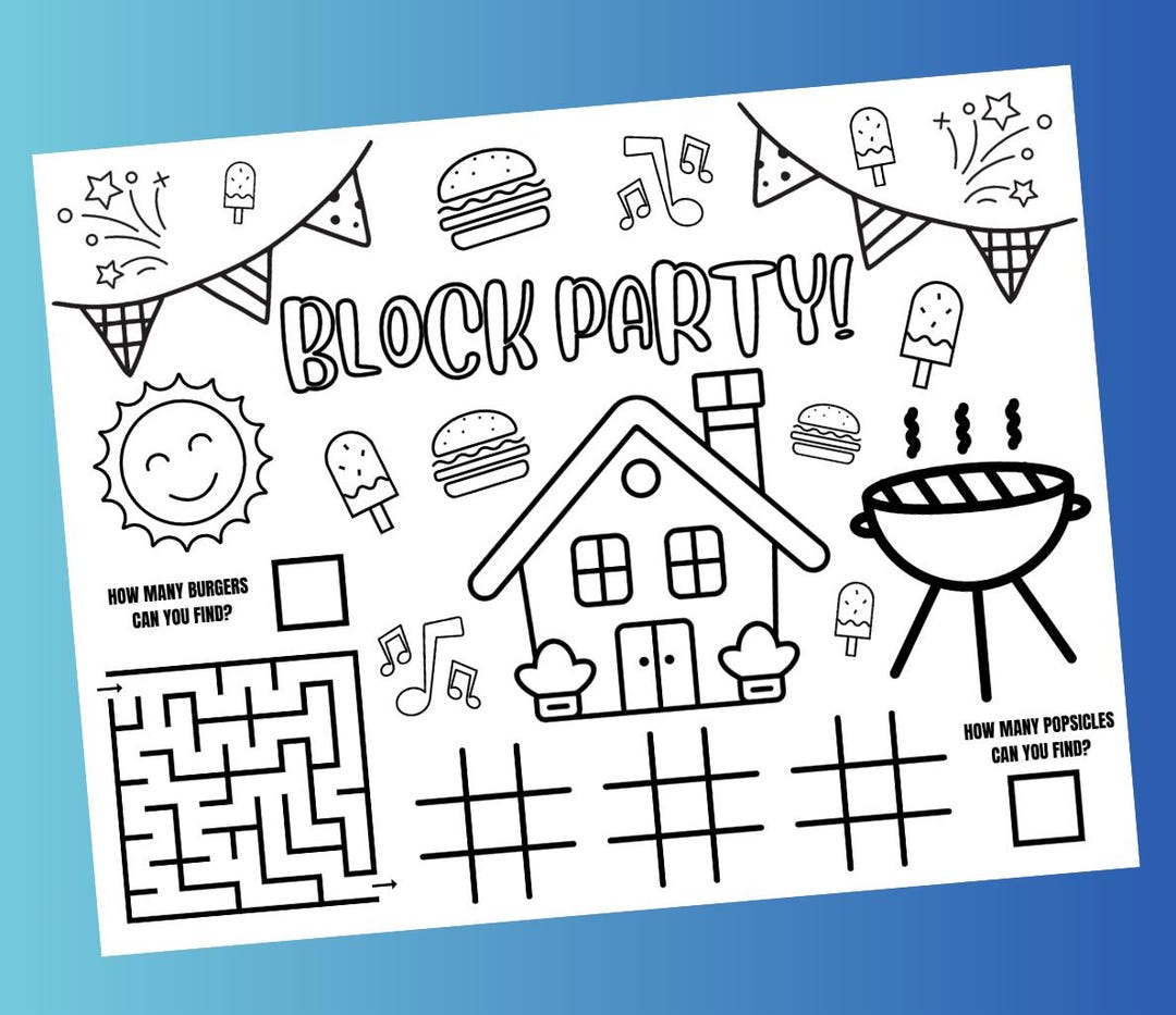 Block Party - Themed Puzzles - Activity Placemat - Birthday Coloring ...