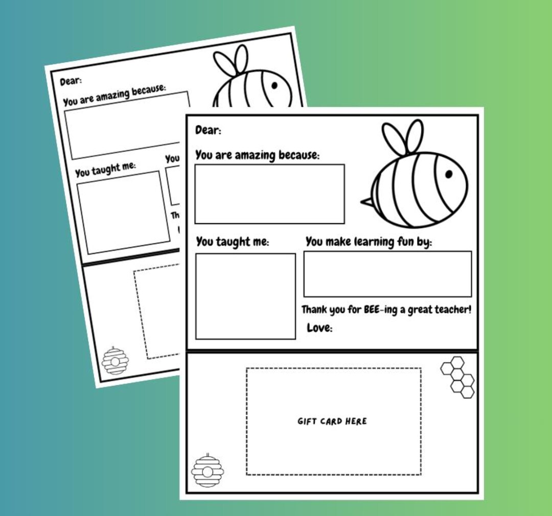 Teacher Appreciation - Fill in the Blank - Coloring - Gift Card Holder ...