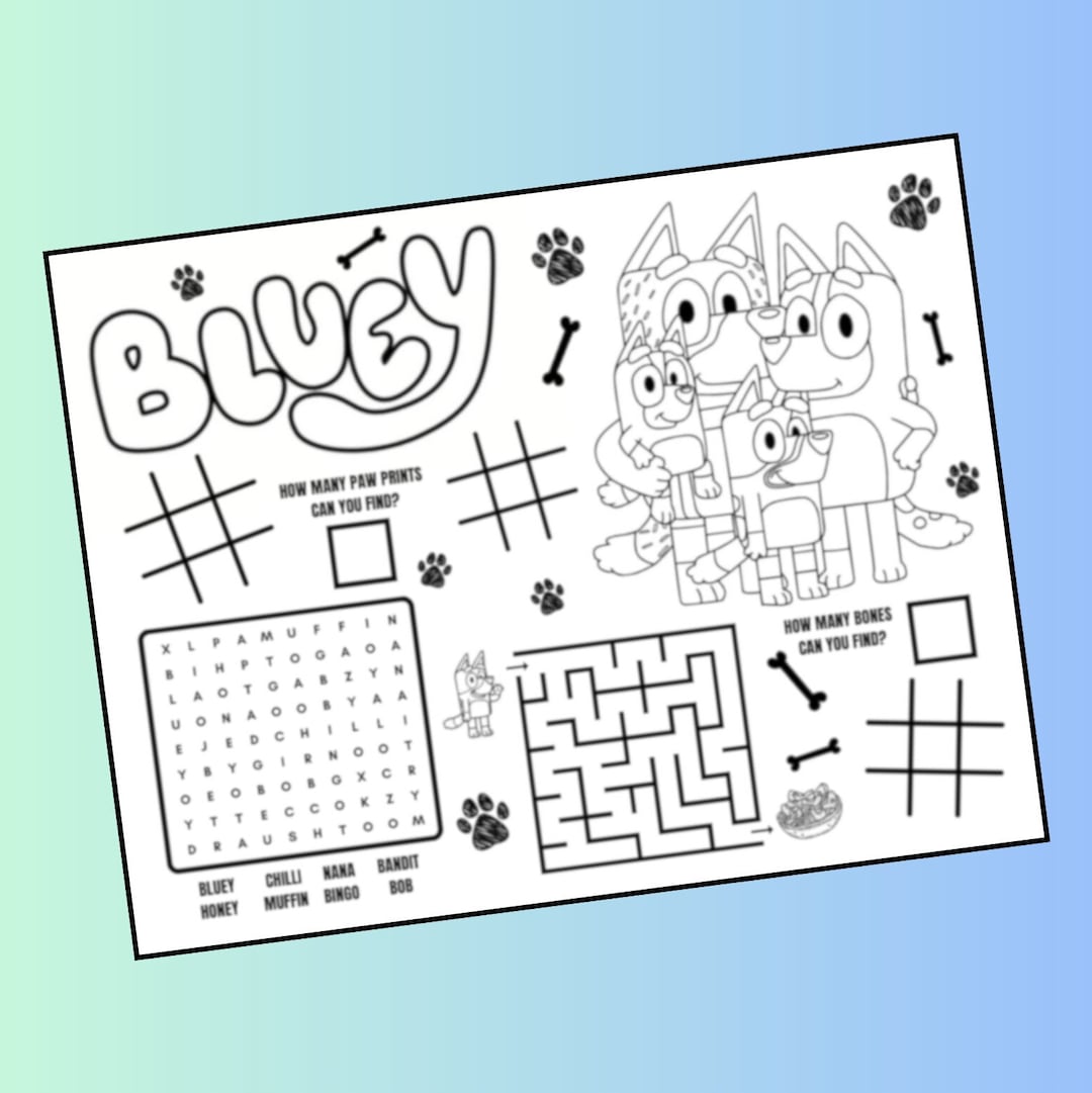 Bluey Puzzles Activity Placemat Printable PDF - Etsy