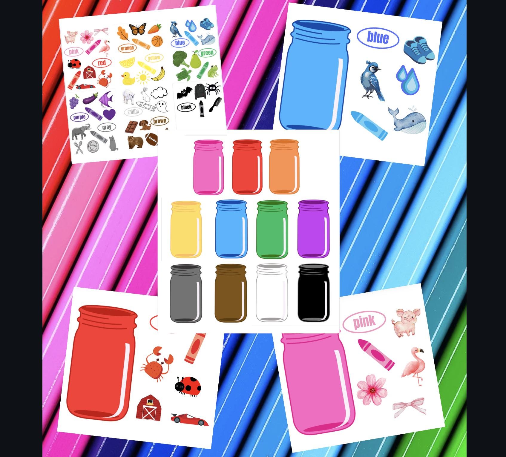 Color Sorting Jar Activity – Printable Preschool Color Match Game ...
