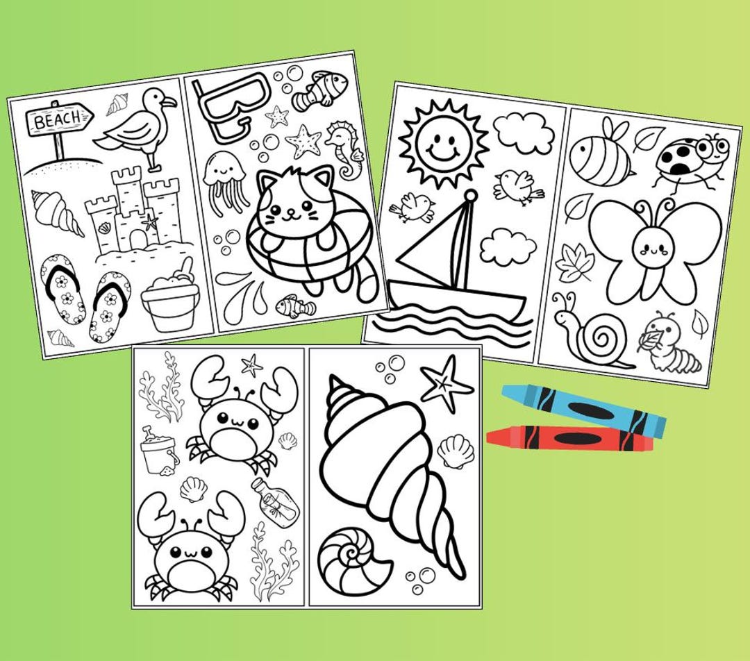 12 Designs - Summer Coloring Pages for Kids – Cute Beach & Camping ...