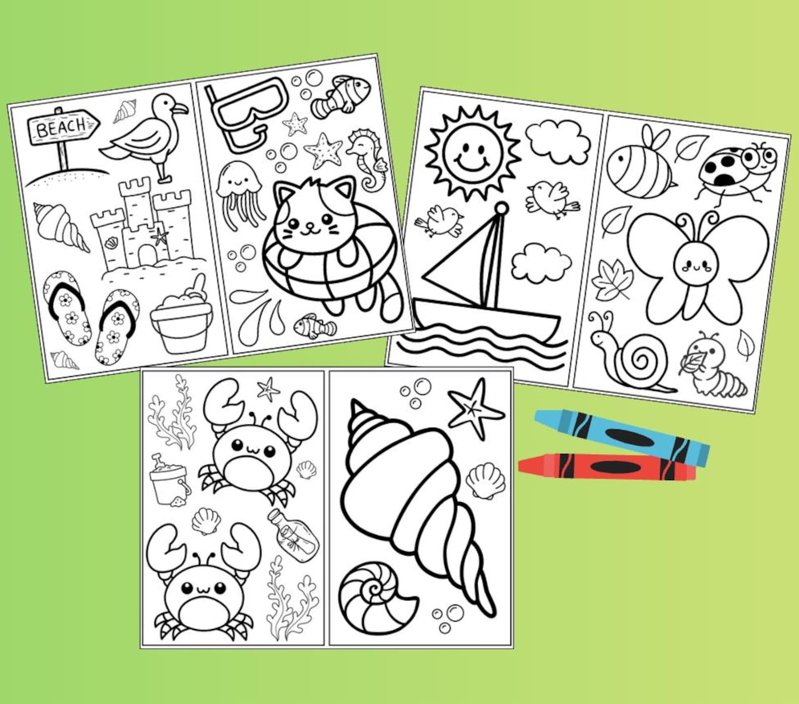 12 Designs - Summer Coloring Pages for Kids – Cute Beach & Camping ...