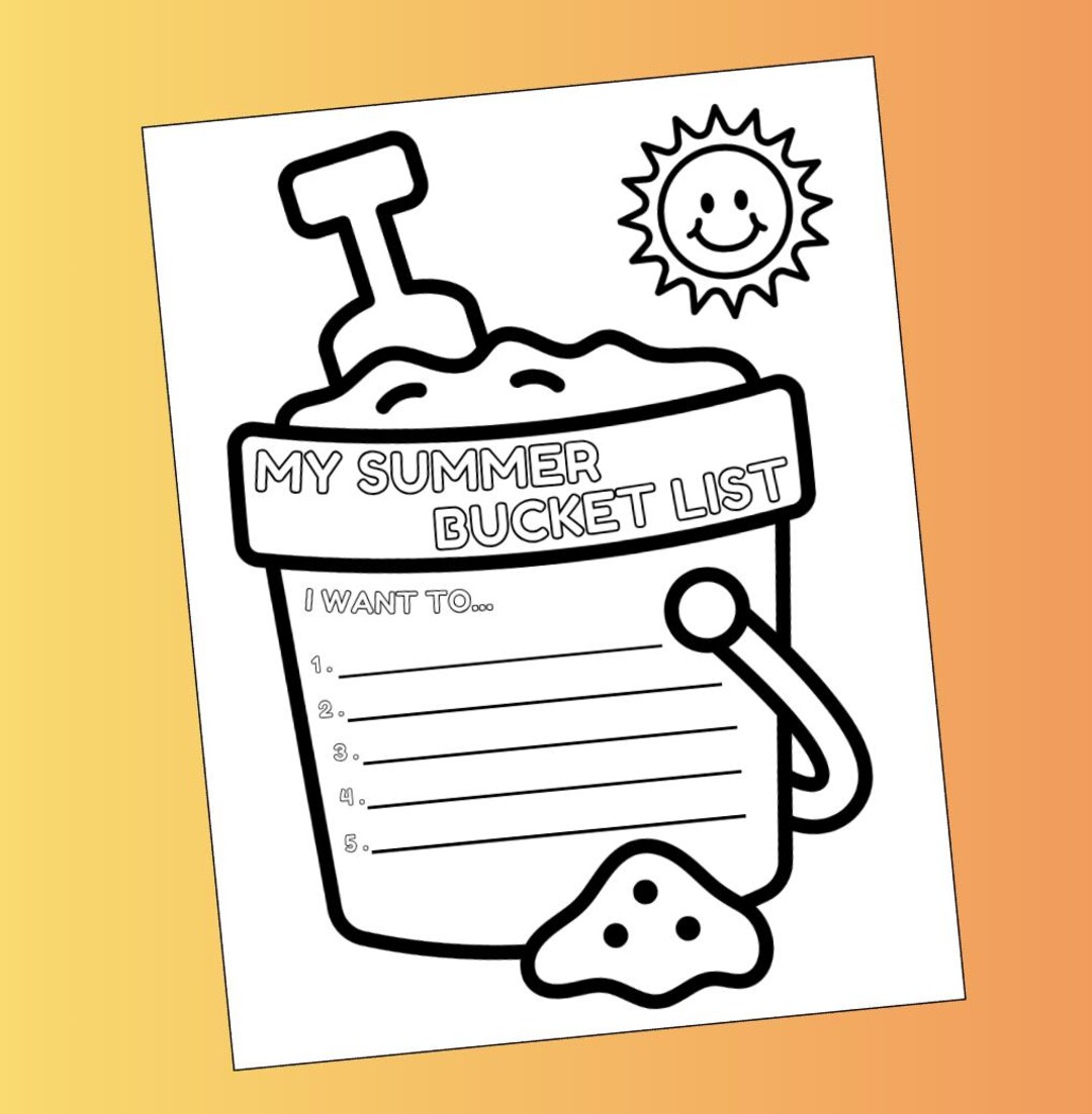 Summer Bucket List Coloring Page for Kids – Fun Writing Activity – Sand ...