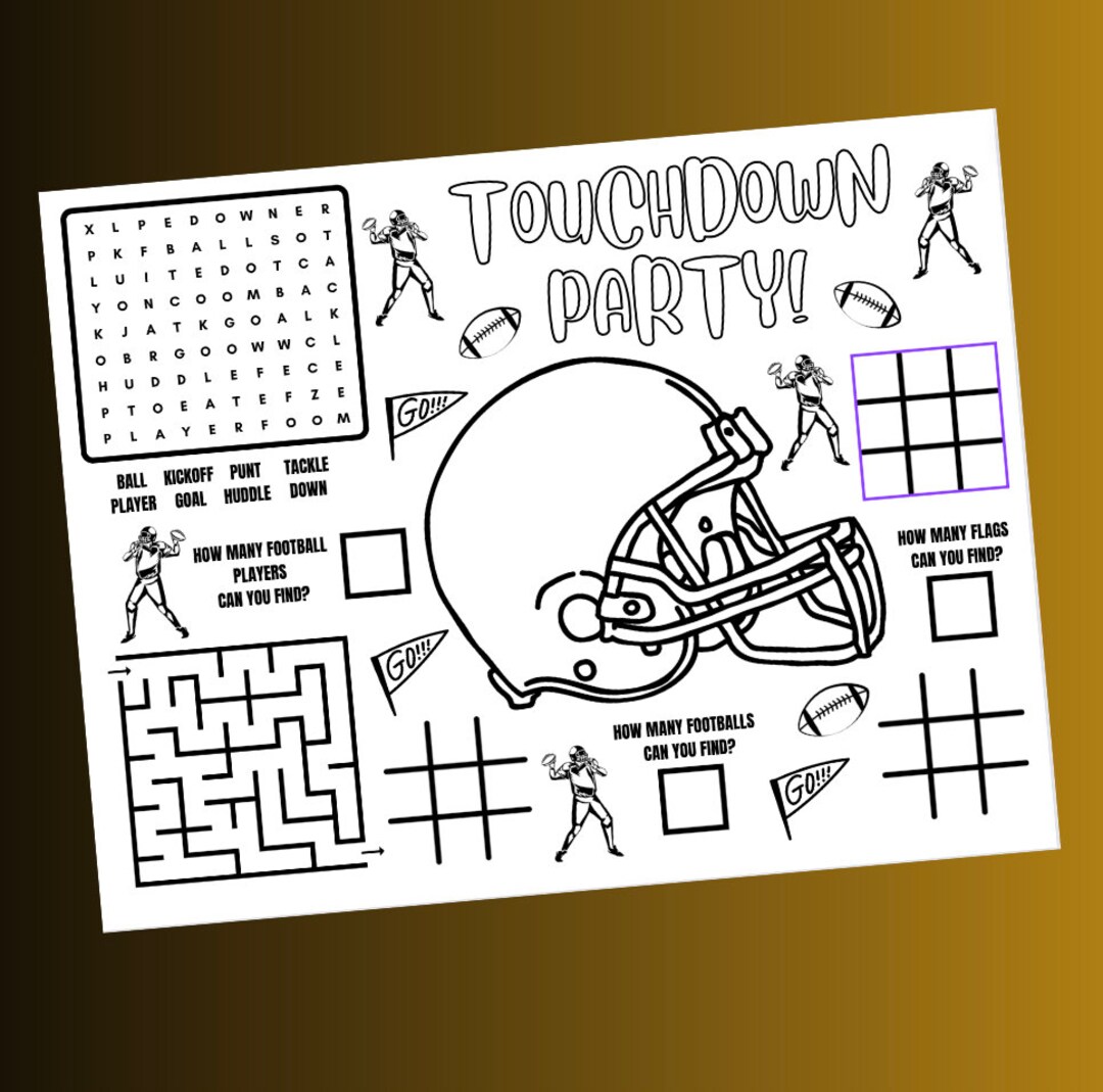 Football Themed Puzzles - Activity Placemat - Word Search - Coloring ...