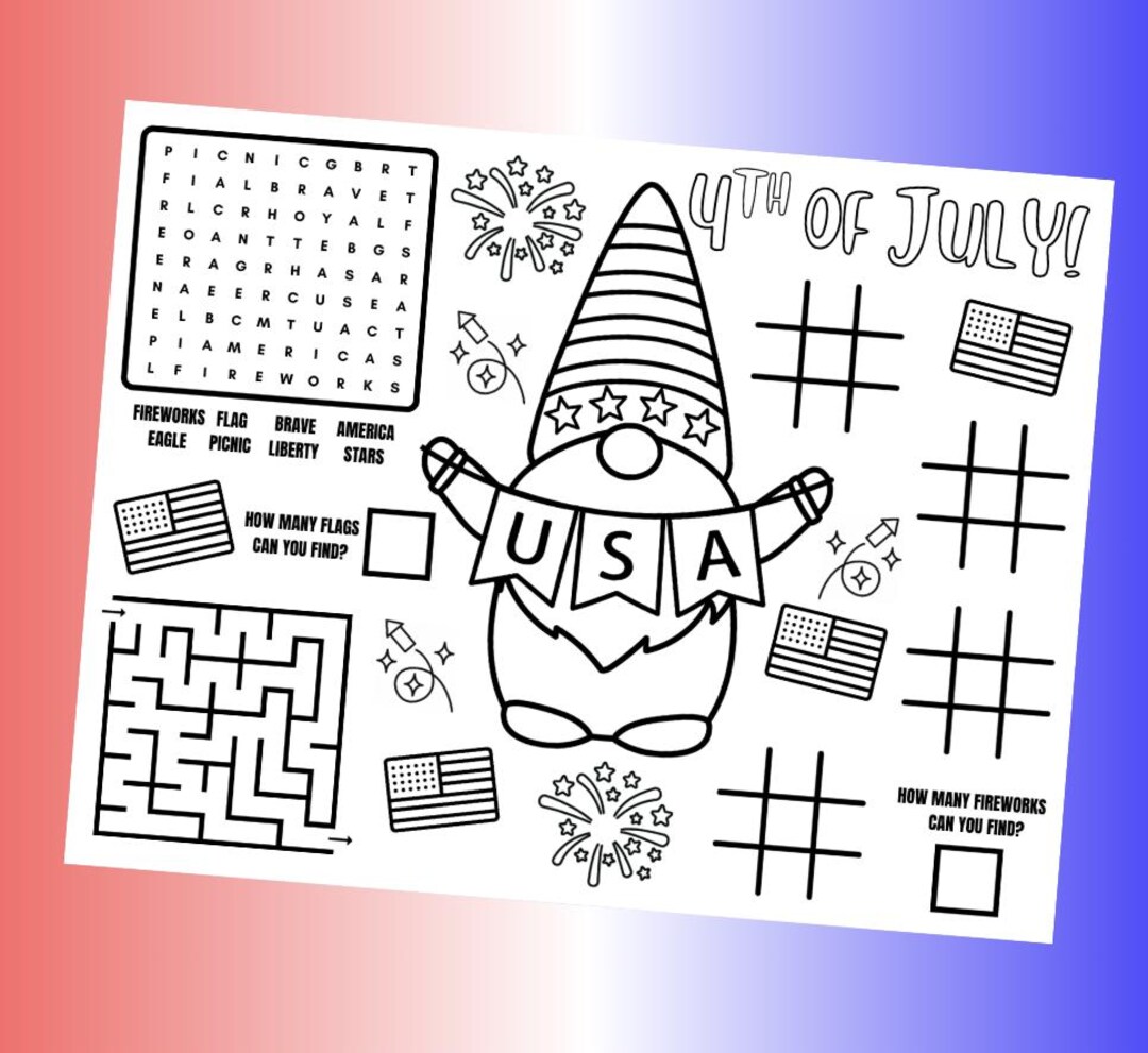 4th of July - Themed Puzzles - Activity Placemat - Coloring Printable ...