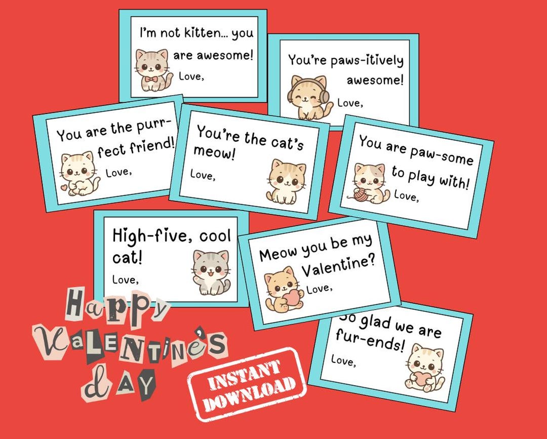 Kitty Valentine Cards for Kids | Printable Cat Valentines | Classroom ...