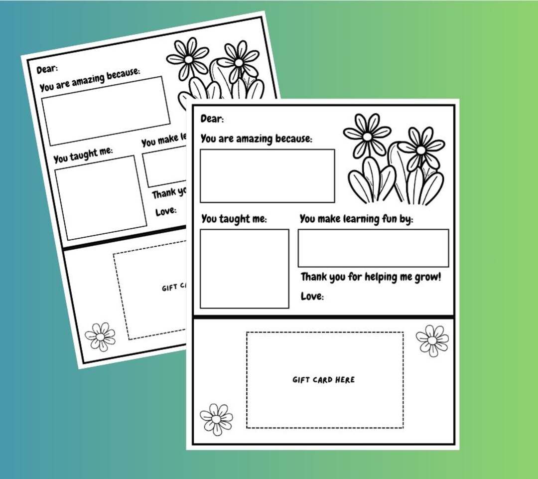 Teacher Appreciation - Fill in the Blank - Coloring - Gift Card Holder ...