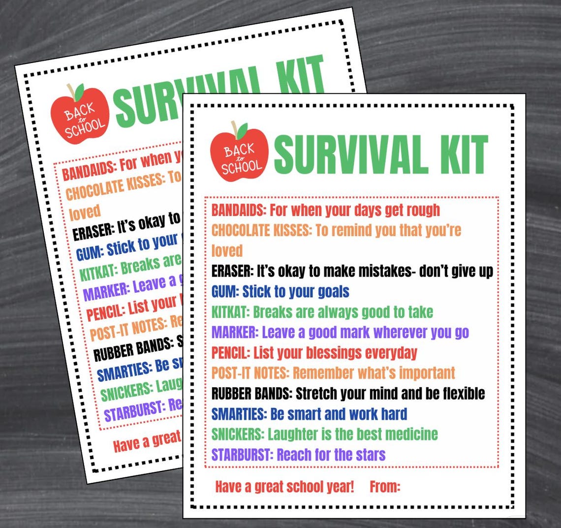 Back to School Survival Kit Printable – Teacher & Student Gift Tags ...