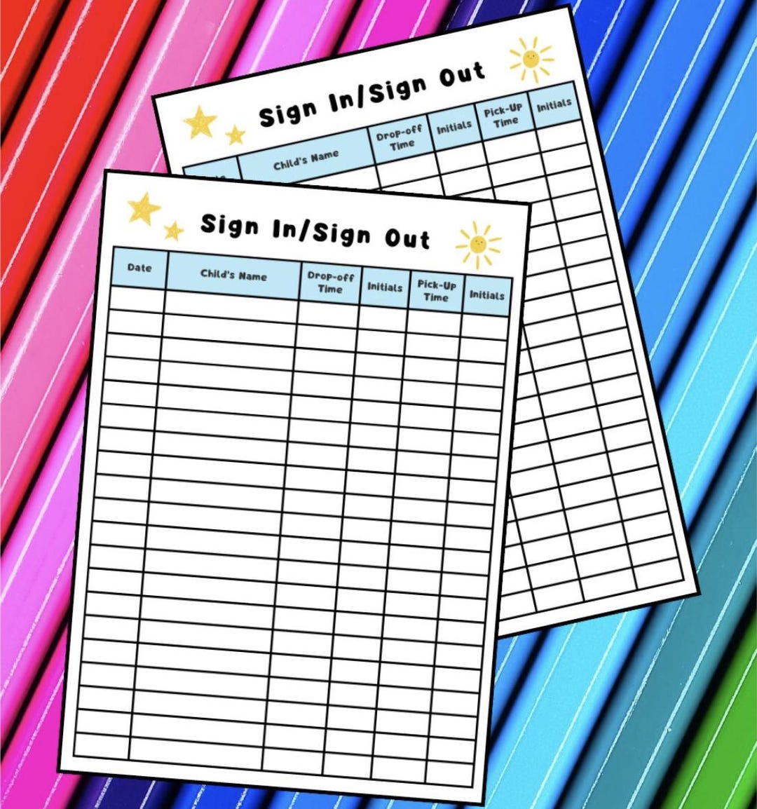 Daycare/school - Event - Child Sign In/sign Out - Printable PDF - Etsy