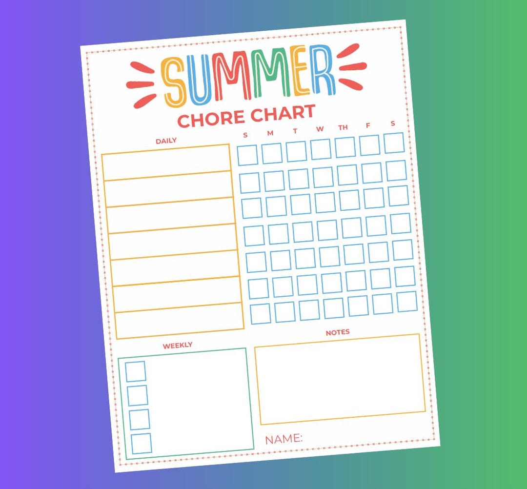 Editable Summer Chore Chart for Kids | Printable Daily & Weekly Chore ...