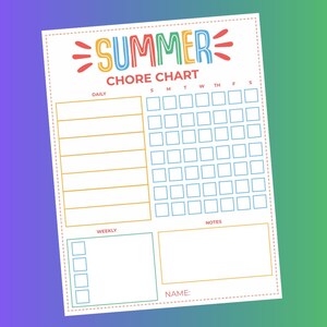 Editable Summer Chore Chart for Kids | Printable Daily & Weekly Chore ...