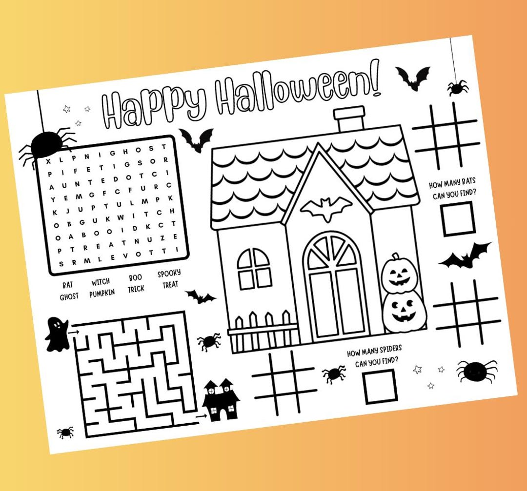 Halloween Puzzles - Word Search - Coloring - Activity Placemat ...