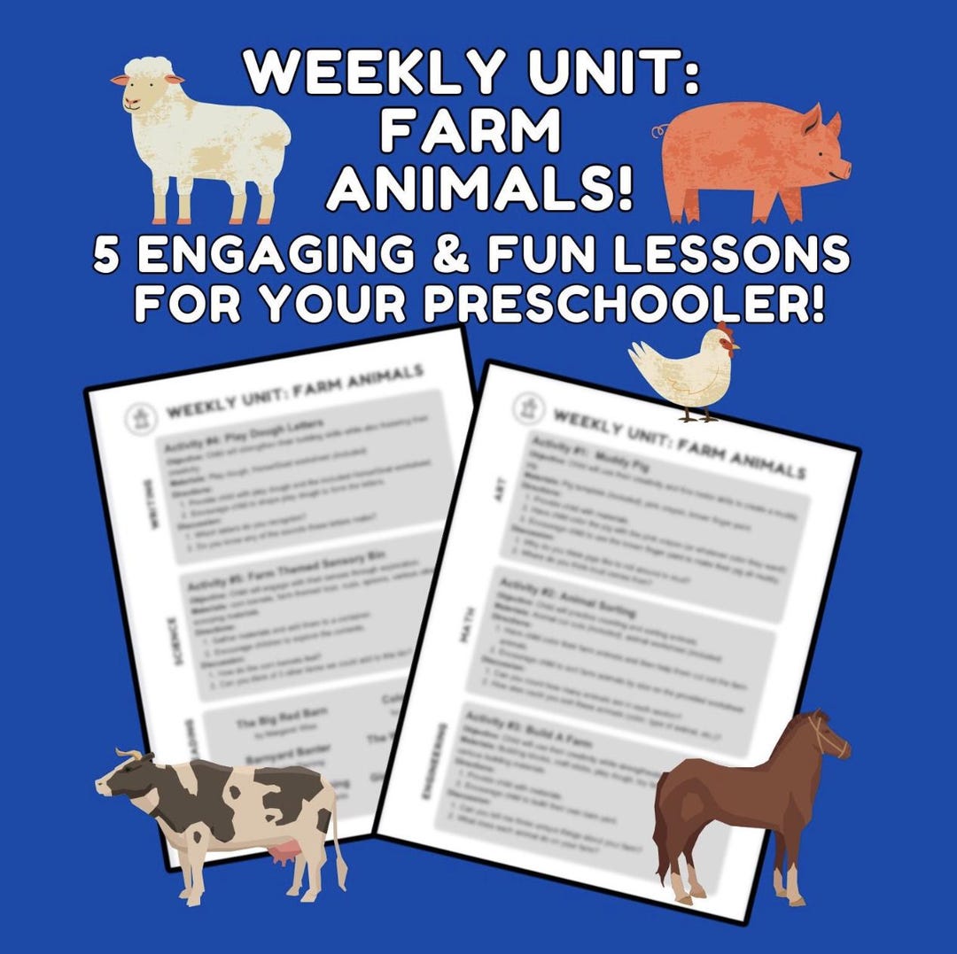 Farm Animals Preschool Unit – Printable Weekly Lesson Plans, Worksheets ...