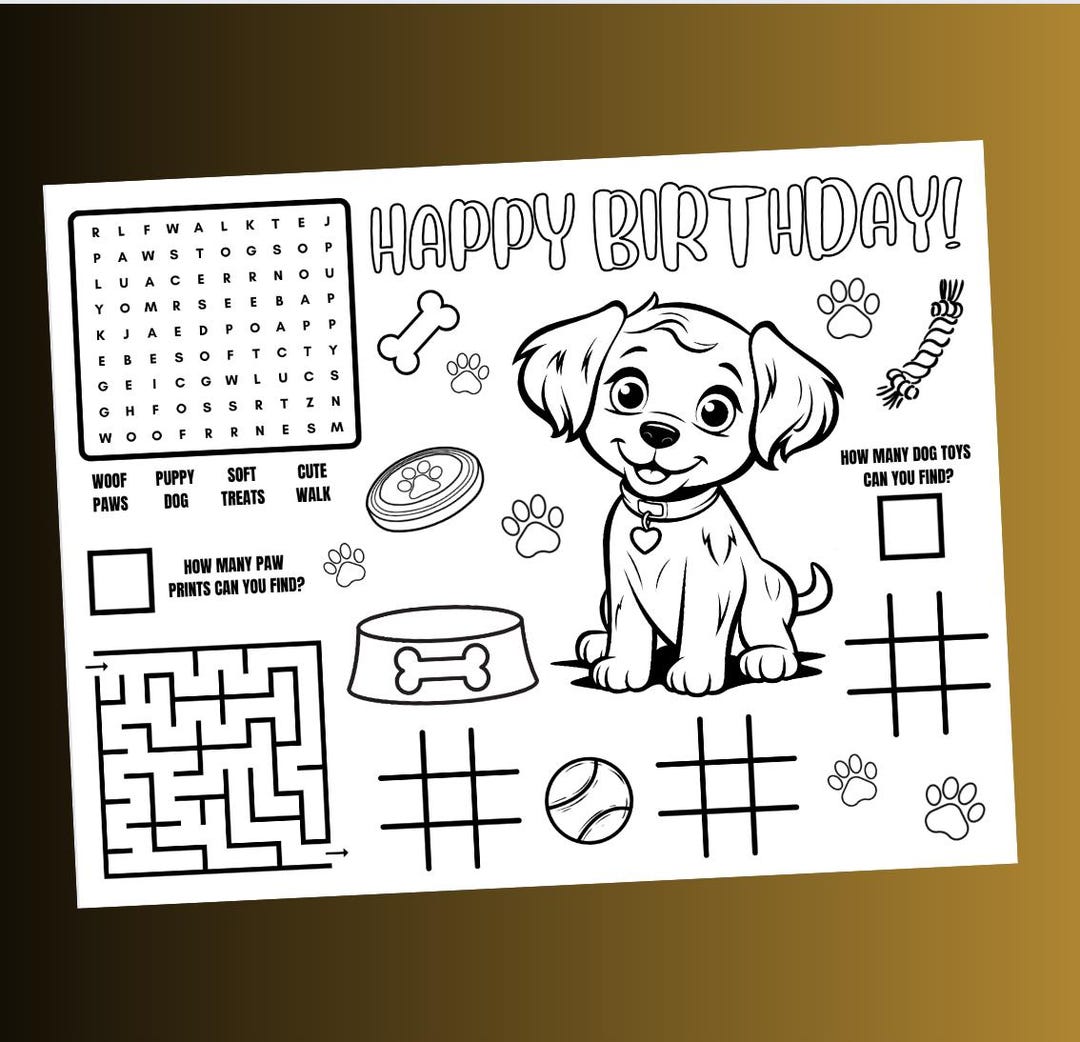 Dog - Themed Puzzles - Activity Placemat - Word Search - Birthday ...