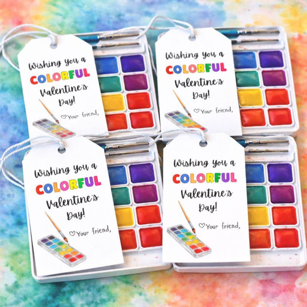 Printable Valentine Gift Tags for Kids – Colorful Watercolor Paint Tags ...