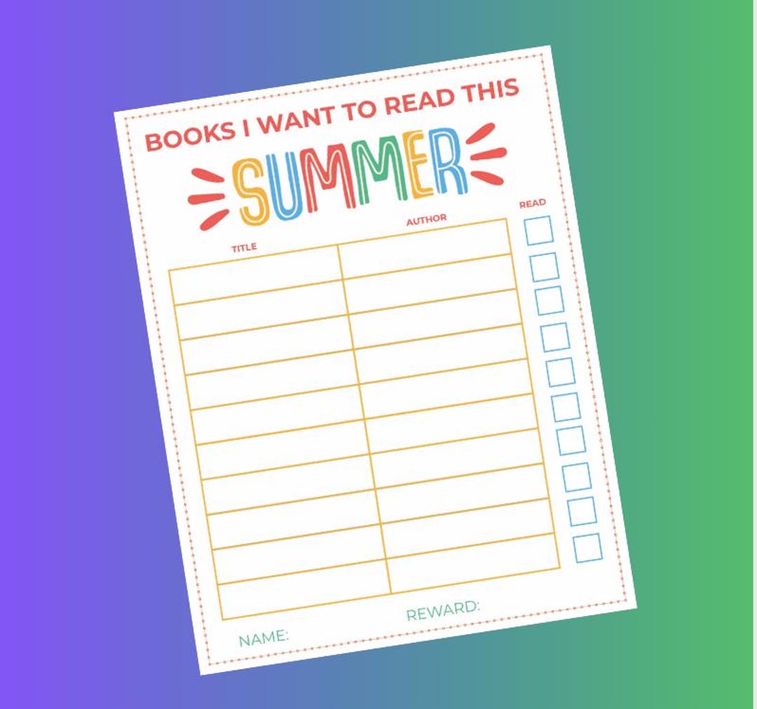 Summer Reading Tracker With Name & Reward Section | Kids Printable Book ...