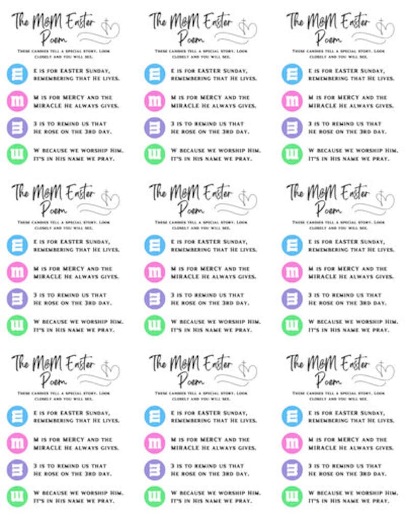 The M&M Easter Poem Printable PDF - Etsy