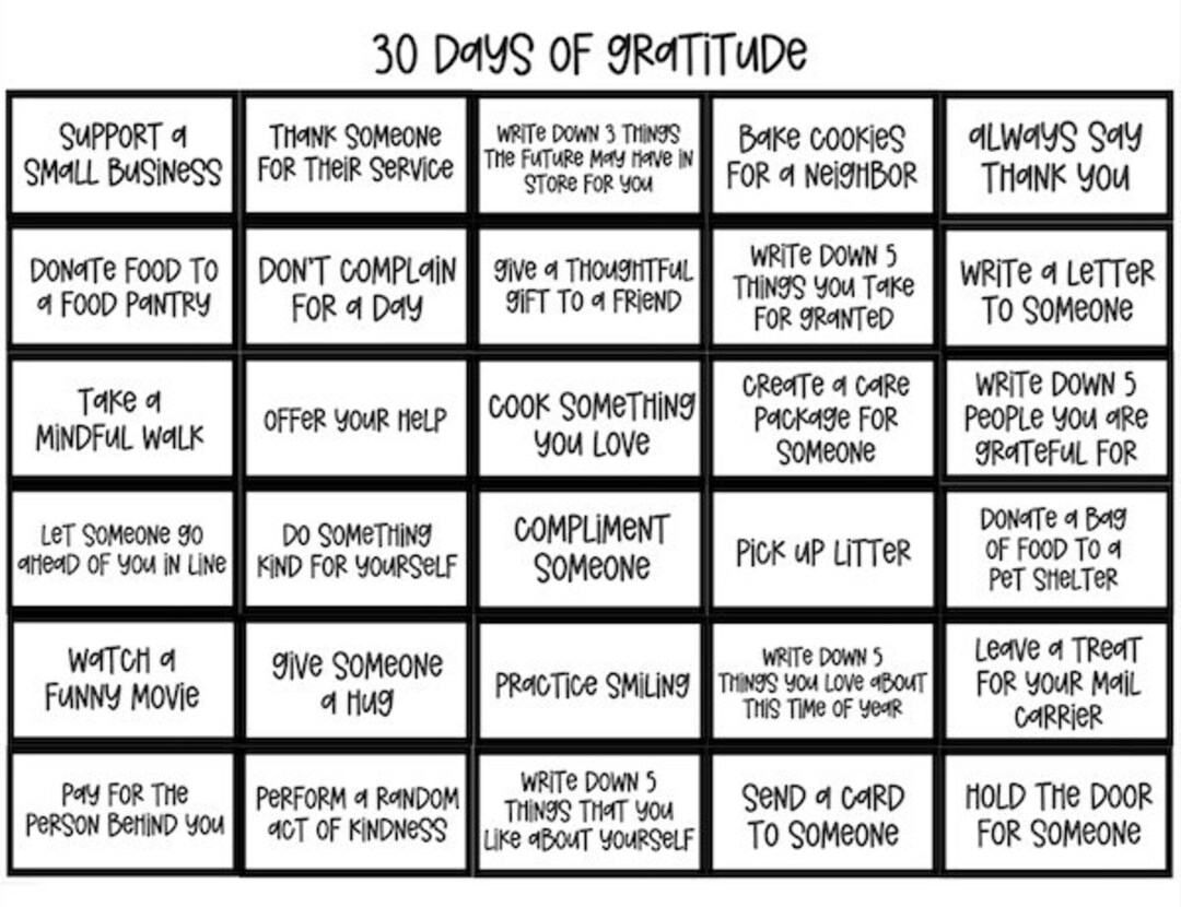 30 Days of Gratitude Printable PDF - Etsy