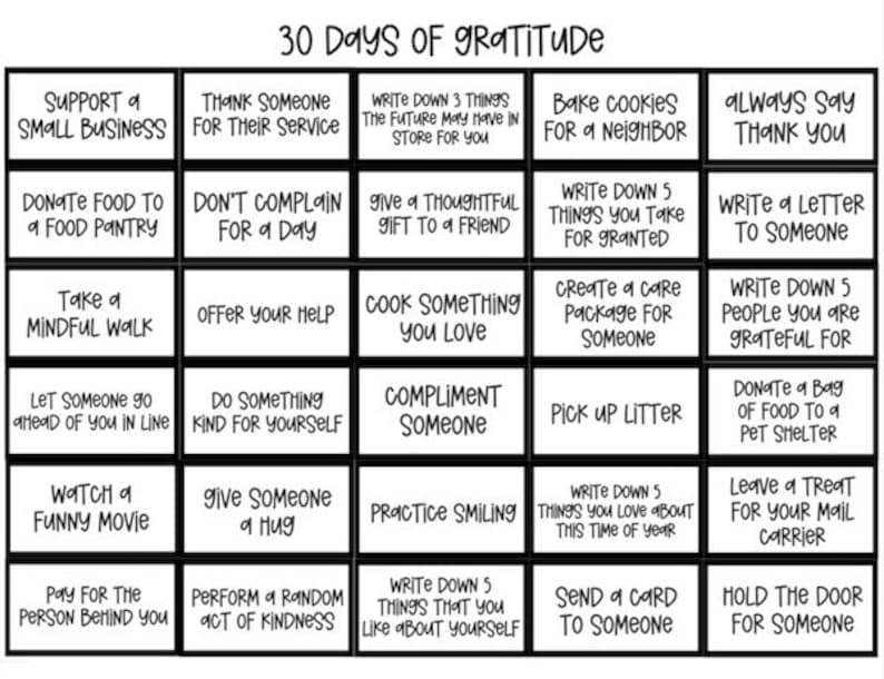 30 Days of Gratitude Printable PDF - Etsy