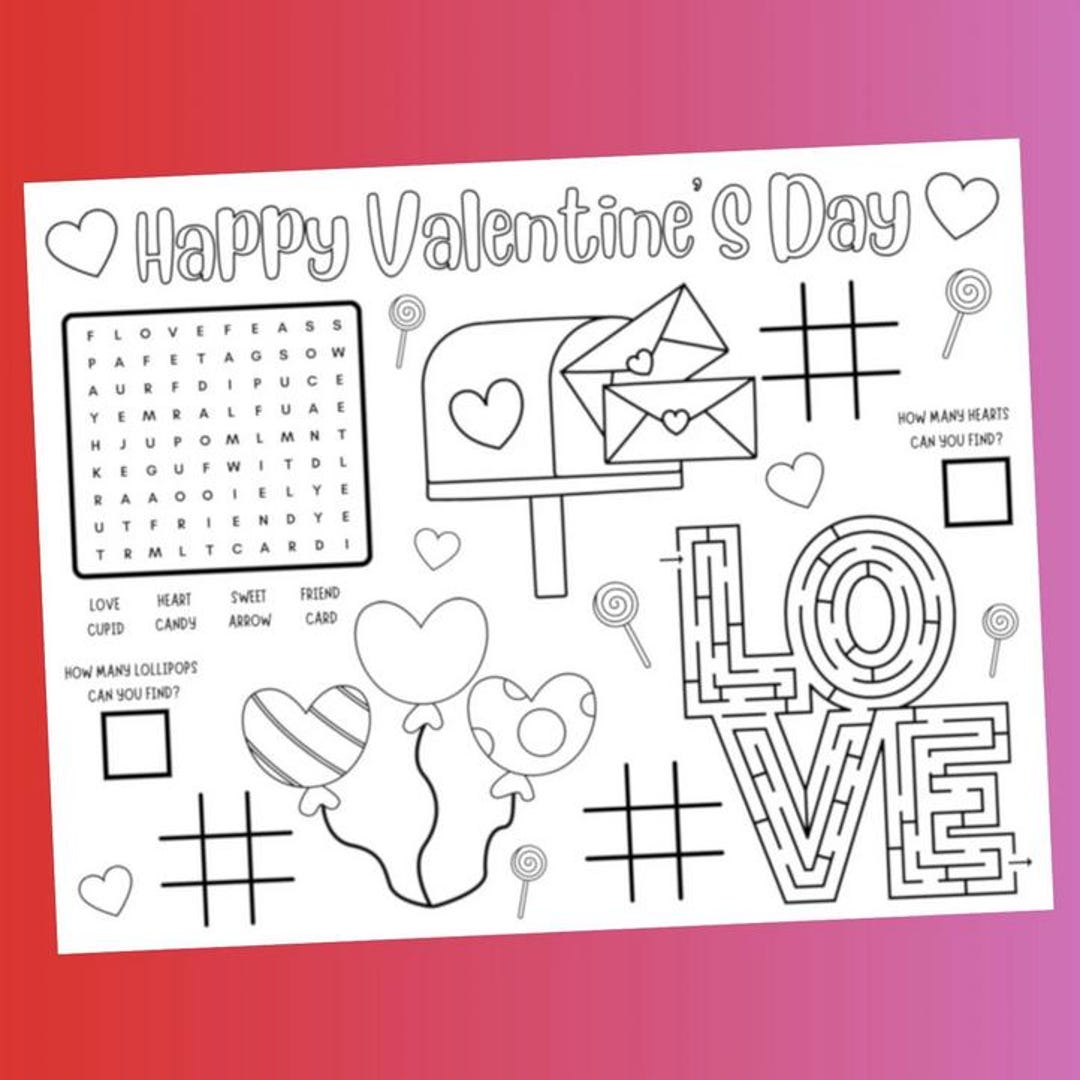 Valentines Day Puzzles - Activity Placemat Printable PDF - Etsy
