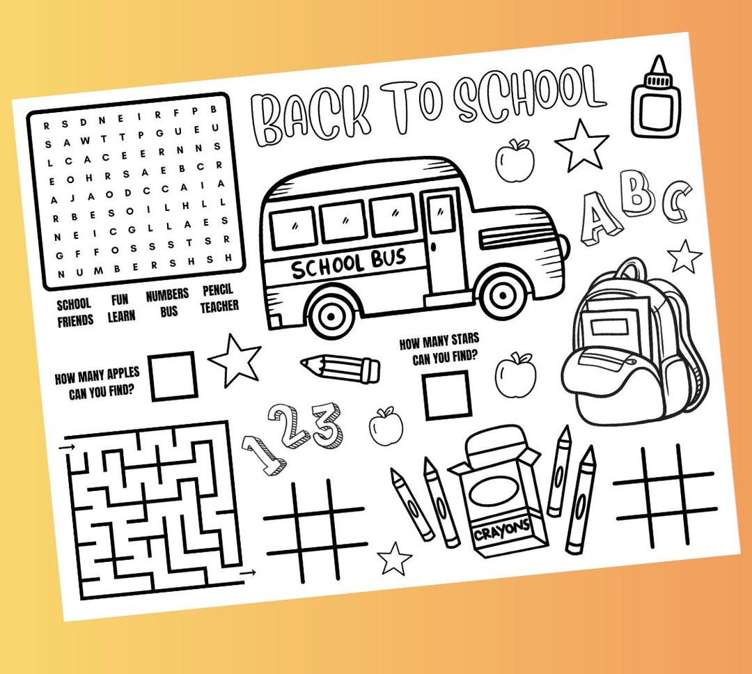Back to School Activity Placemat – Printable PDF – Word Search, Maze ...