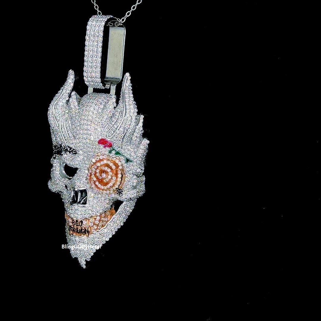 Iced Out Devil Skull Pendant in Silver Moissanite Diamond Mask Pend - Etsy