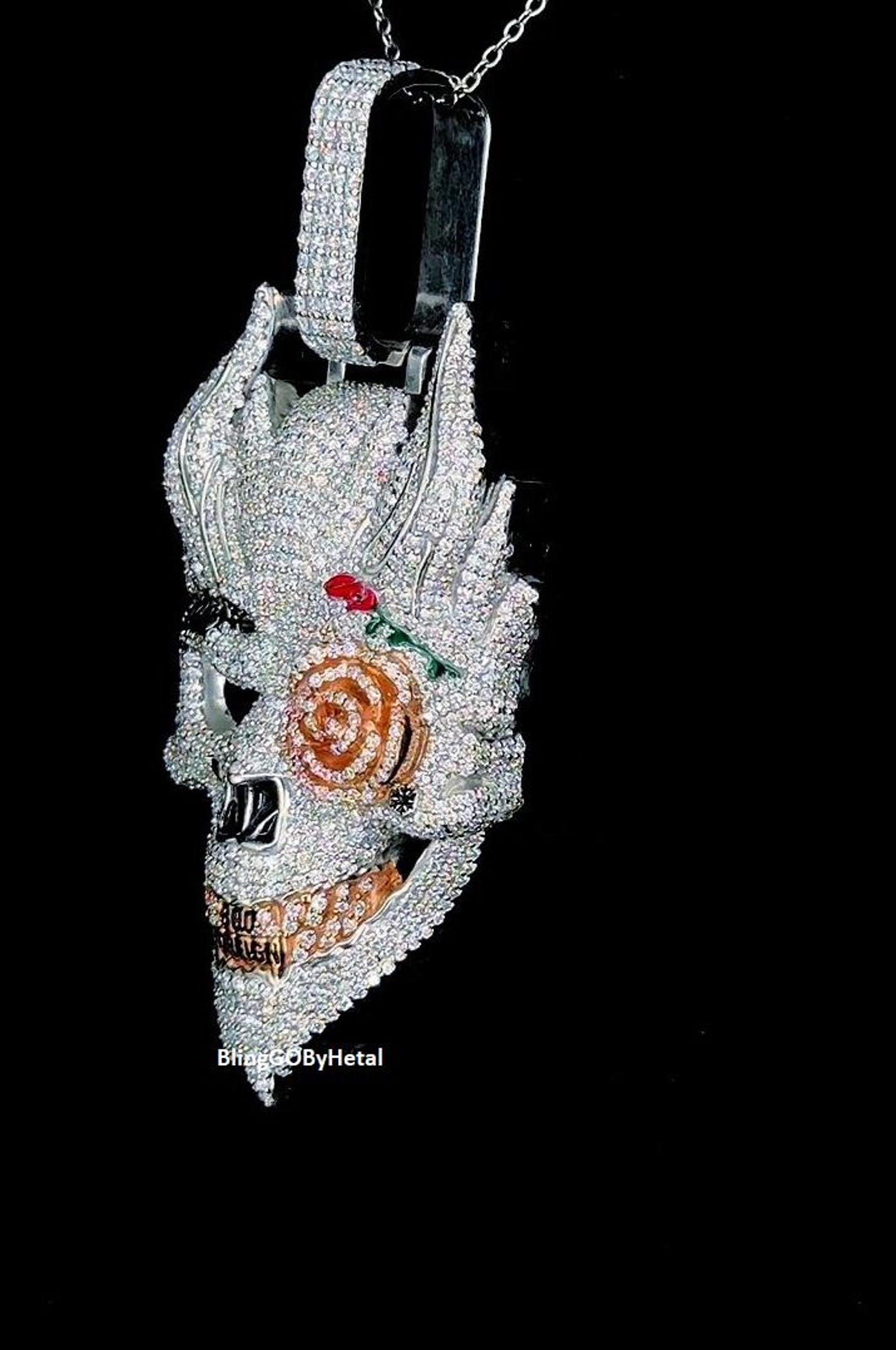 Iced Out Devil Skull Pendant in Silver Moissanite Diamond Mask Pend - Etsy