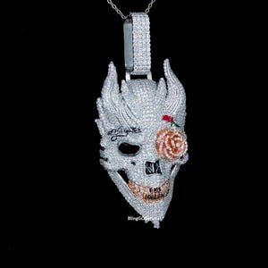 Iced Out Devil Skull Pendant in Silver Moissanite Diamond Mask Pend - Etsy