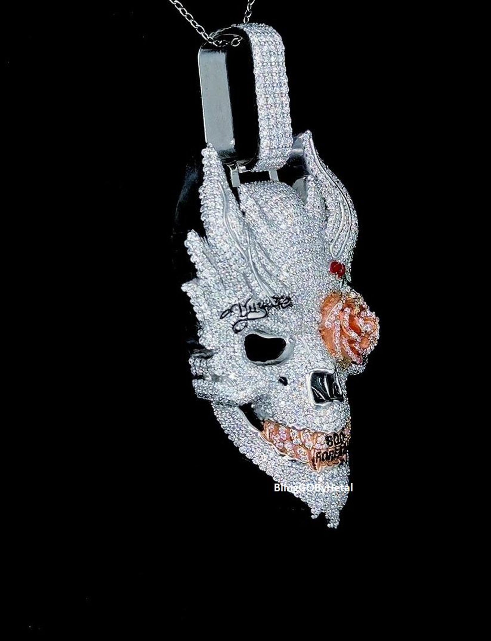 Iced Out Devil Skull Pendant in Silver Moissanite Diamond Mask Pend - Etsy