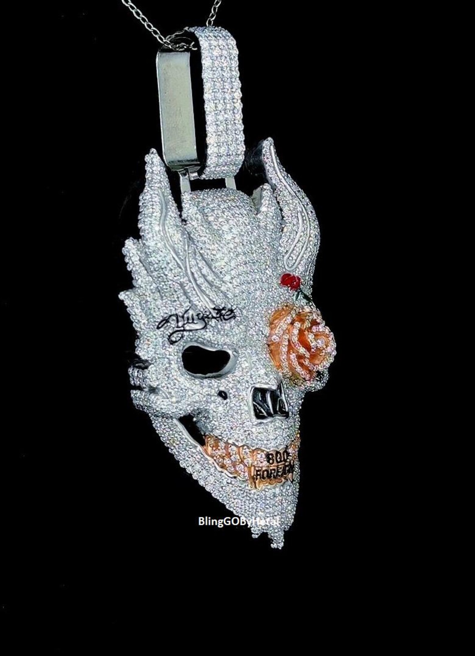Iced Out Devil Skull Pendant in Silver Moissanite Diamond Mask Pend - Etsy