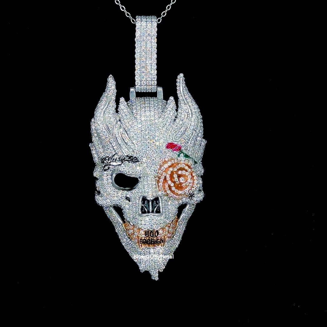 Iced Out Devil Skull Pendant in Silver Moissanite Diamond Mask Pend - Etsy