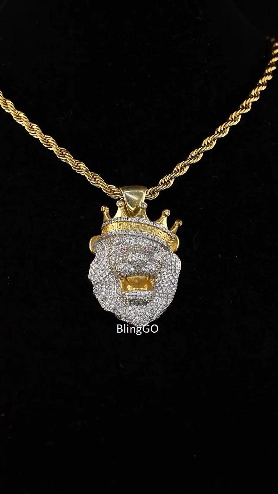 Iced Out Lion Head Pendant in Moissanite Diamond, Hip Hop Silver ...